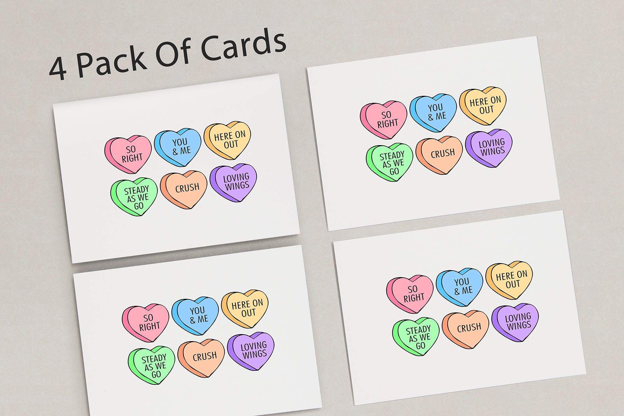 Bundle of 4 Candy Hearts Valentines Day Cards – Wicked Leap