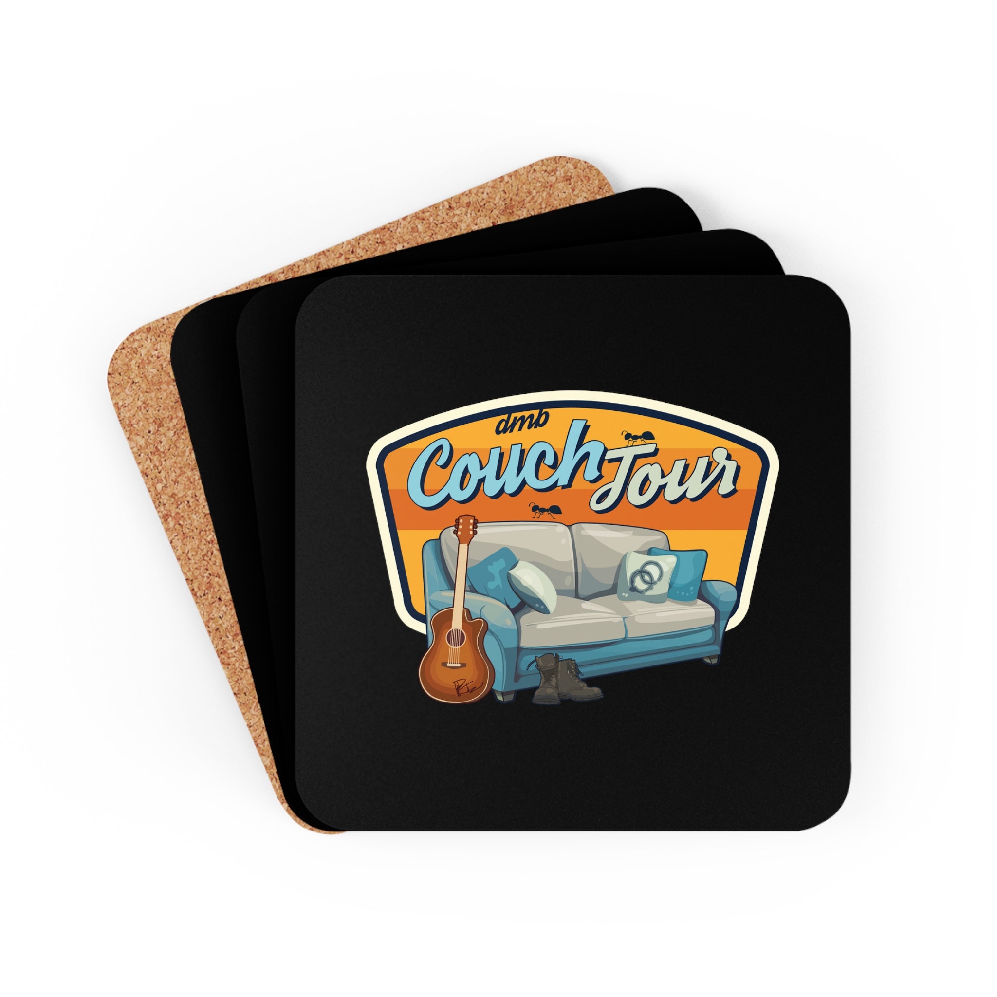 Couch Tour Logo 4 set of Cork Wood Coasters – Wicked Leap